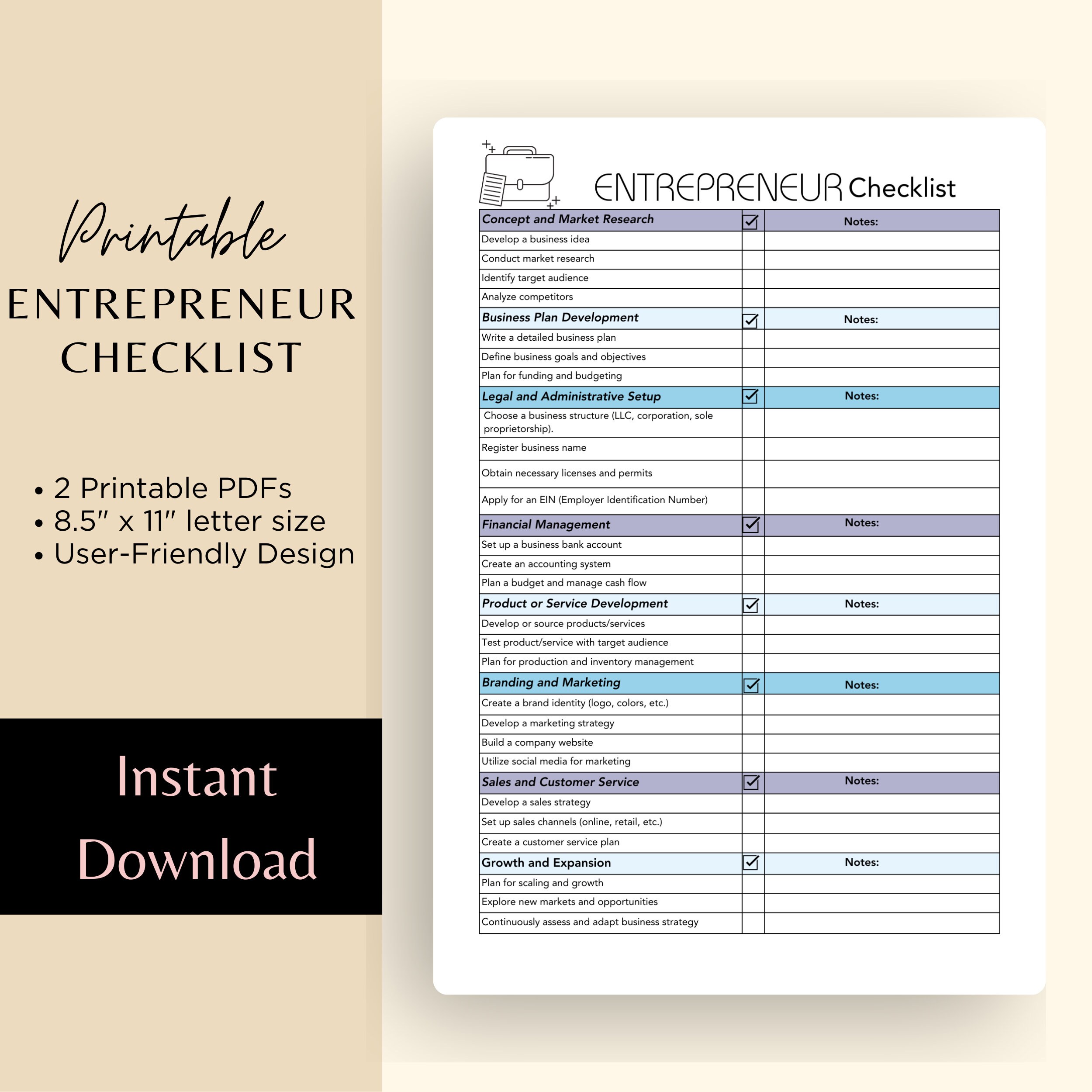 Startup Small Business Printable Checklist, Entrepreneur Checklist - Etsy
