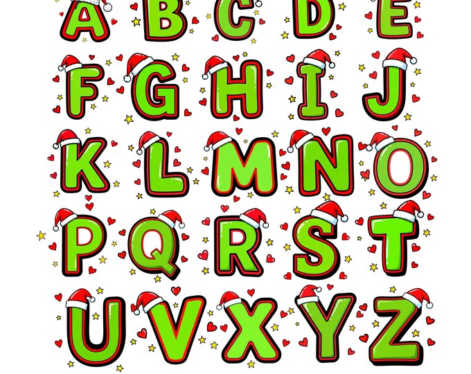 Christmas Alphabet Clipart | Festive Lettering With Santa Hats ...