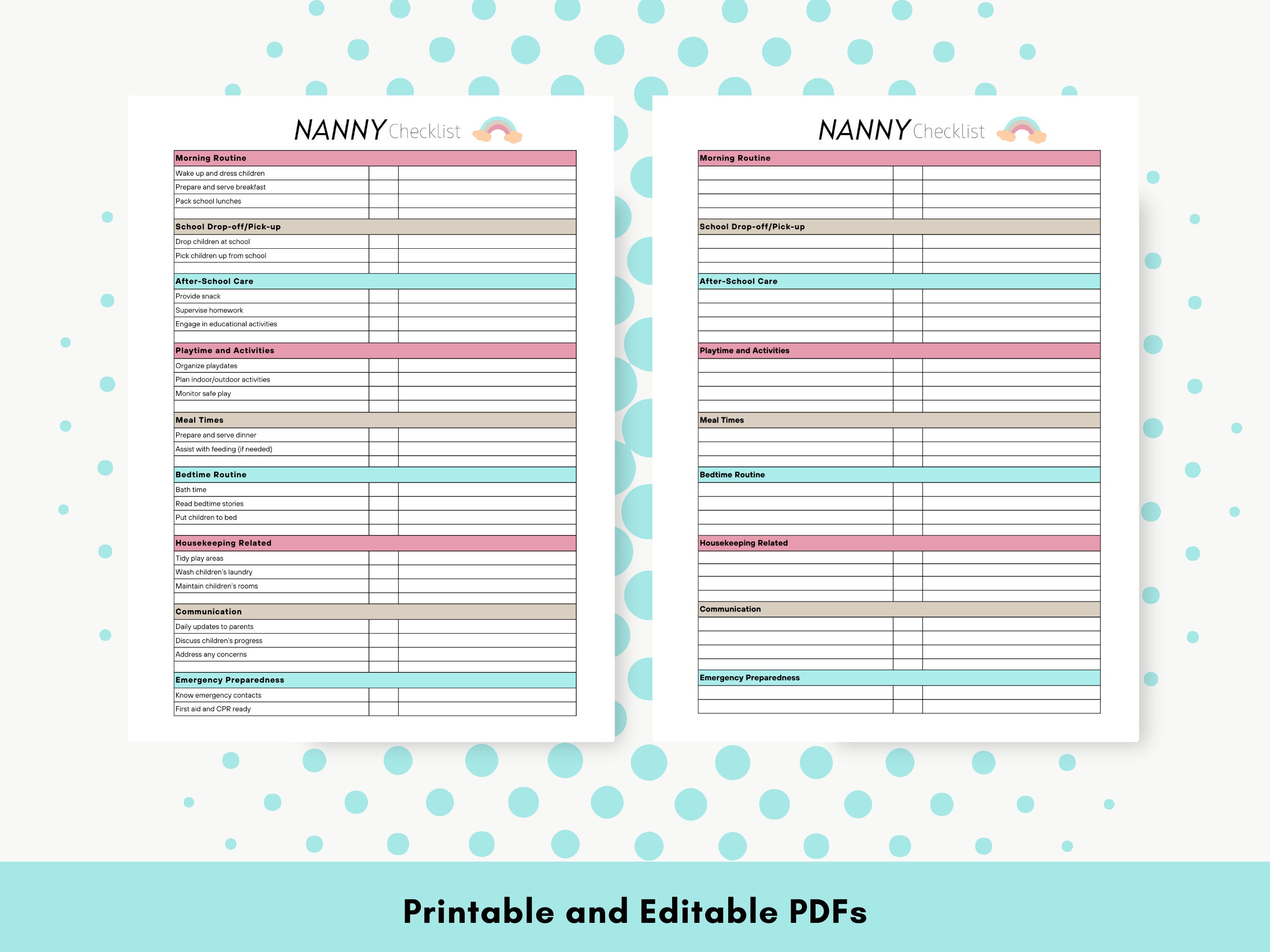 Printable Nanny Checklist Guide, Babysitter Checklist Planner, Nanny ...