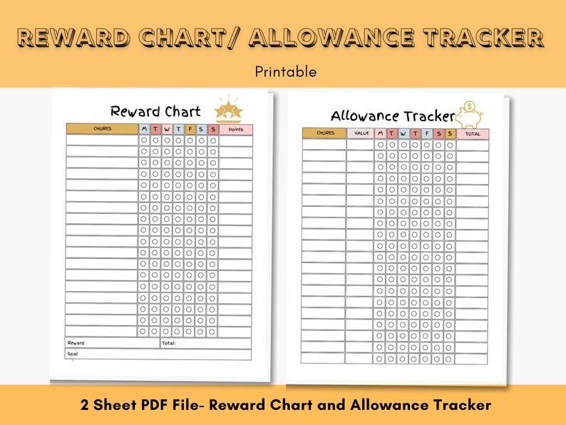 Printable Kids Reward Chart, Allowance Tracker - Etsy