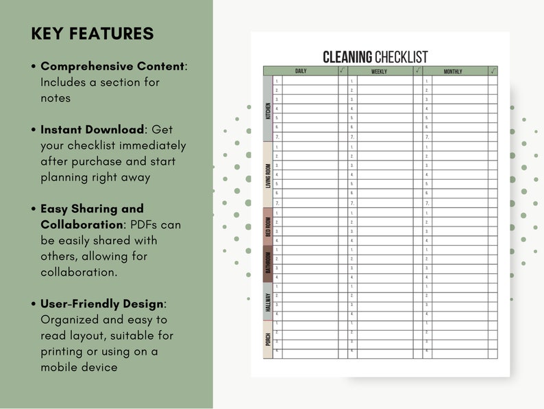 Printable Cleaning Checklist: Monthly, Weekly, Daily Planner (PDF) - Etsy