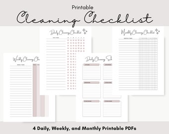 Printable Cleaning Checklist: Monthly, Weekly, Daily Planner (PDF) - Etsy