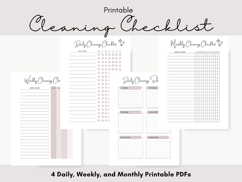 Printable Monthly Weekly Daily Cleaning Checklist Planner, House ...