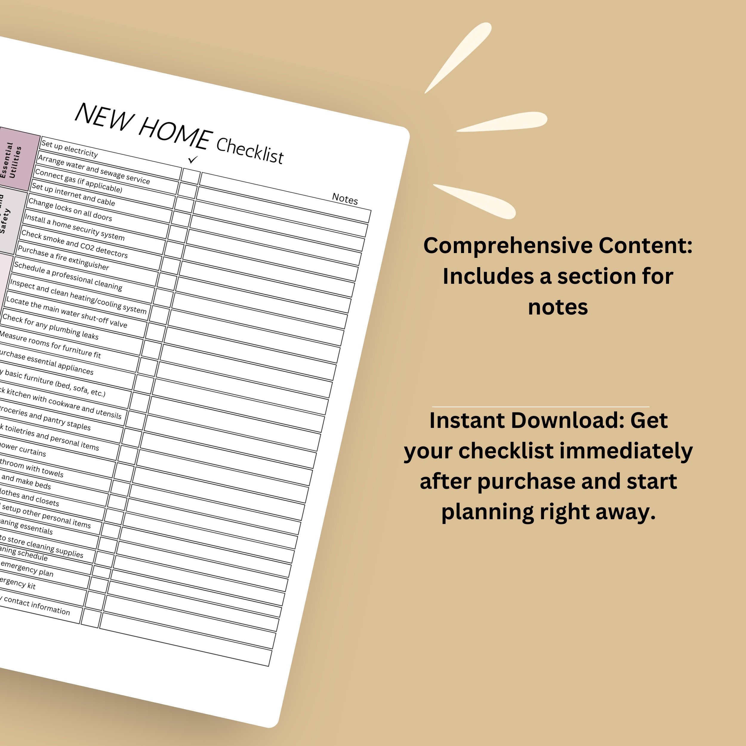 New Home Printable Checklist, Digital New Home Essentials List - Etsy