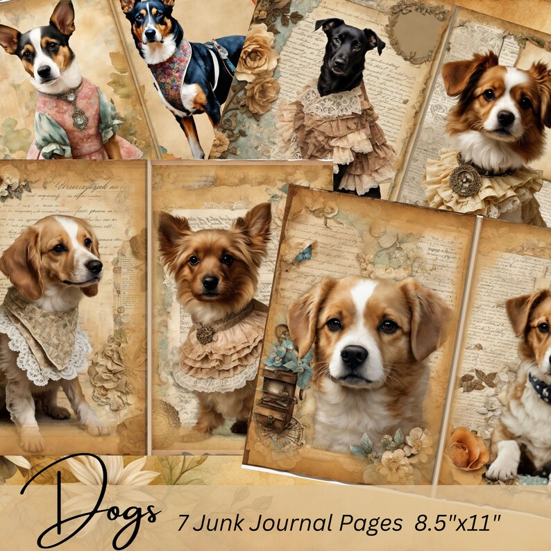 Dog Junk Journal Printable Pages, Dogs Junk Journal Kit, Rose Floral ...