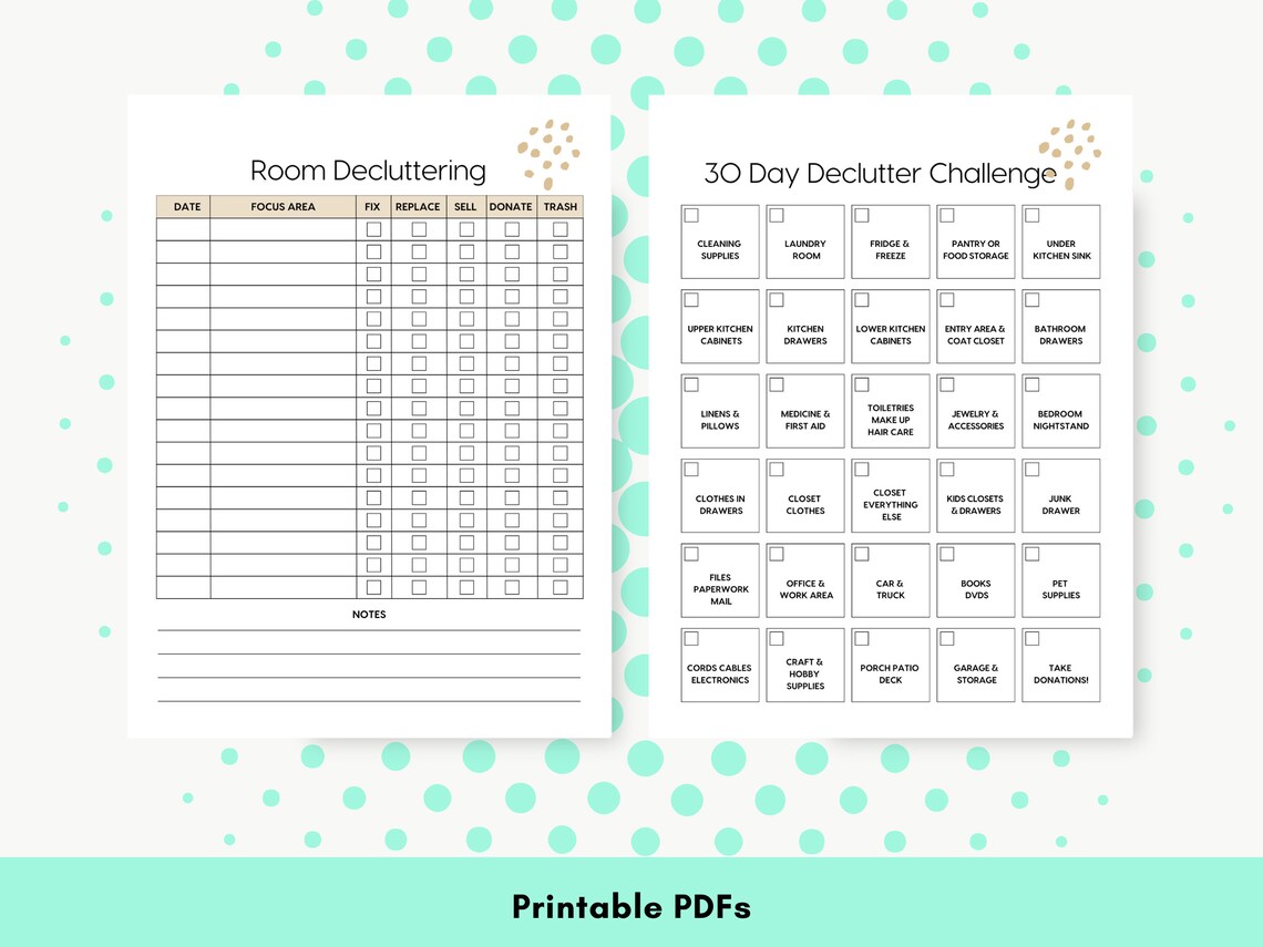 Printable Declutter Workbook Checklist Planner, 30 Day Declutter ...