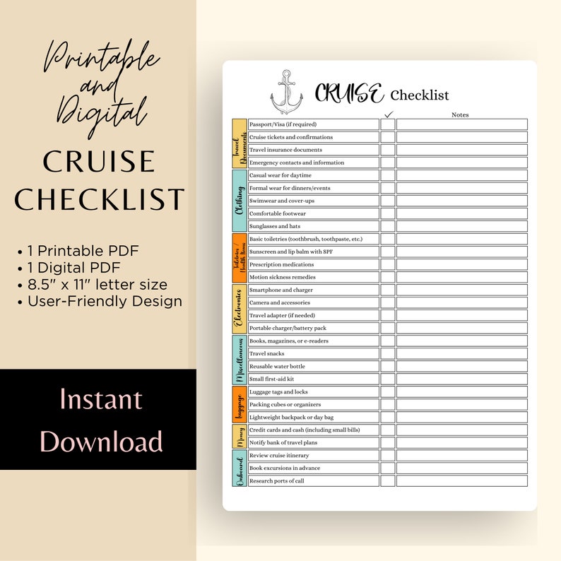 Cruise Packing Checklist Printable: Minimalist Trip Planner (PDF ...