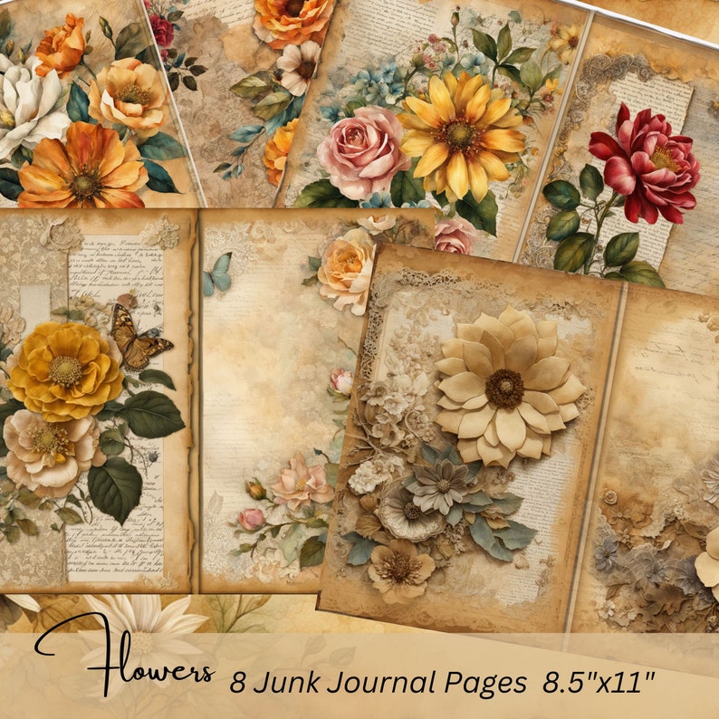 Floral Junk Journal Printable Pages, Flower Junk Journal Kit, Floral ...