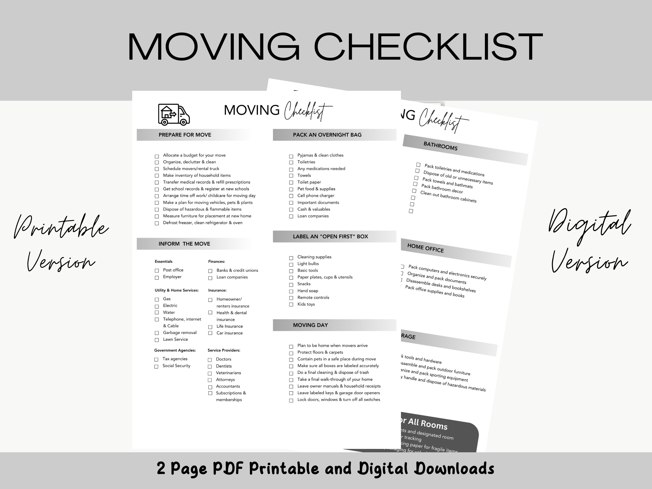 Printable Moving Guide Checklist, Digital Moving to Do List, Packing ...