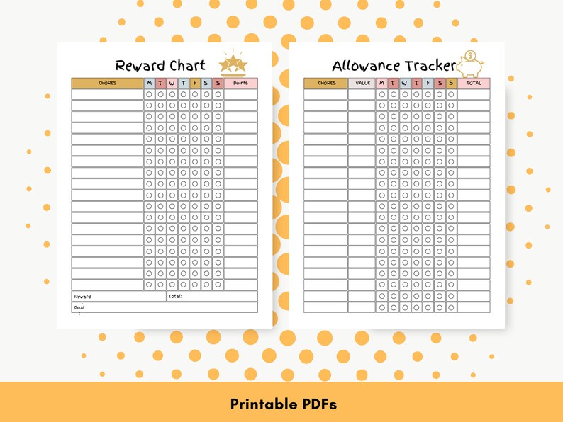 Printable Kids Reward Chart, Allowance Tracker - Etsy