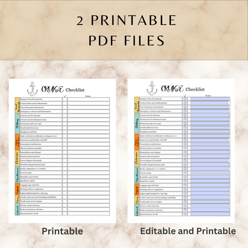 Cruise Packing Checklist Printable, Travel Cruise Checklist, Vacation ...