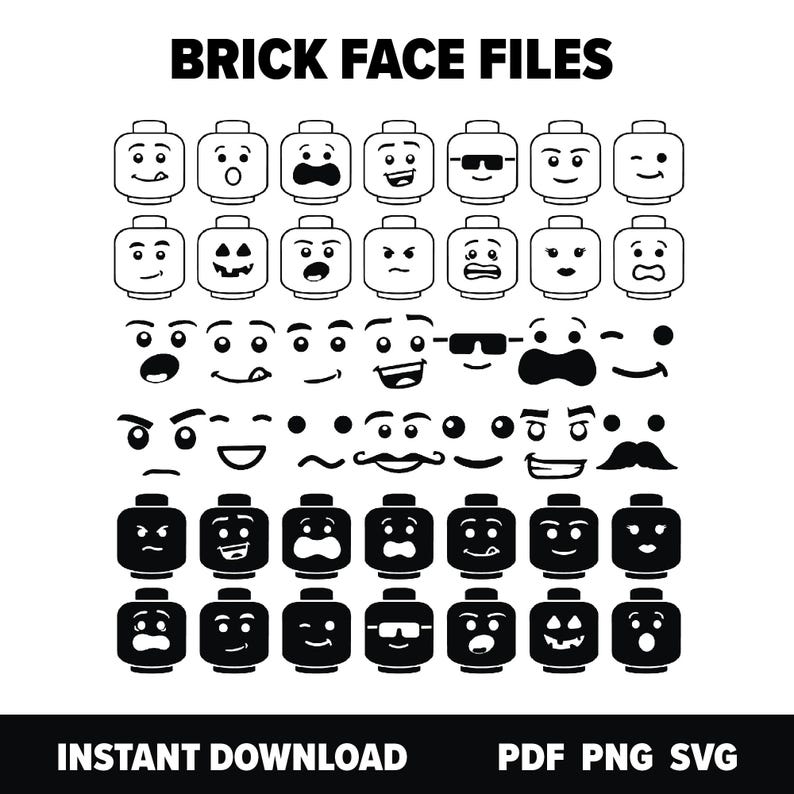 Brick Faces Svg Bundle Kids Toys Building Blocks Svg Brick Characters ...