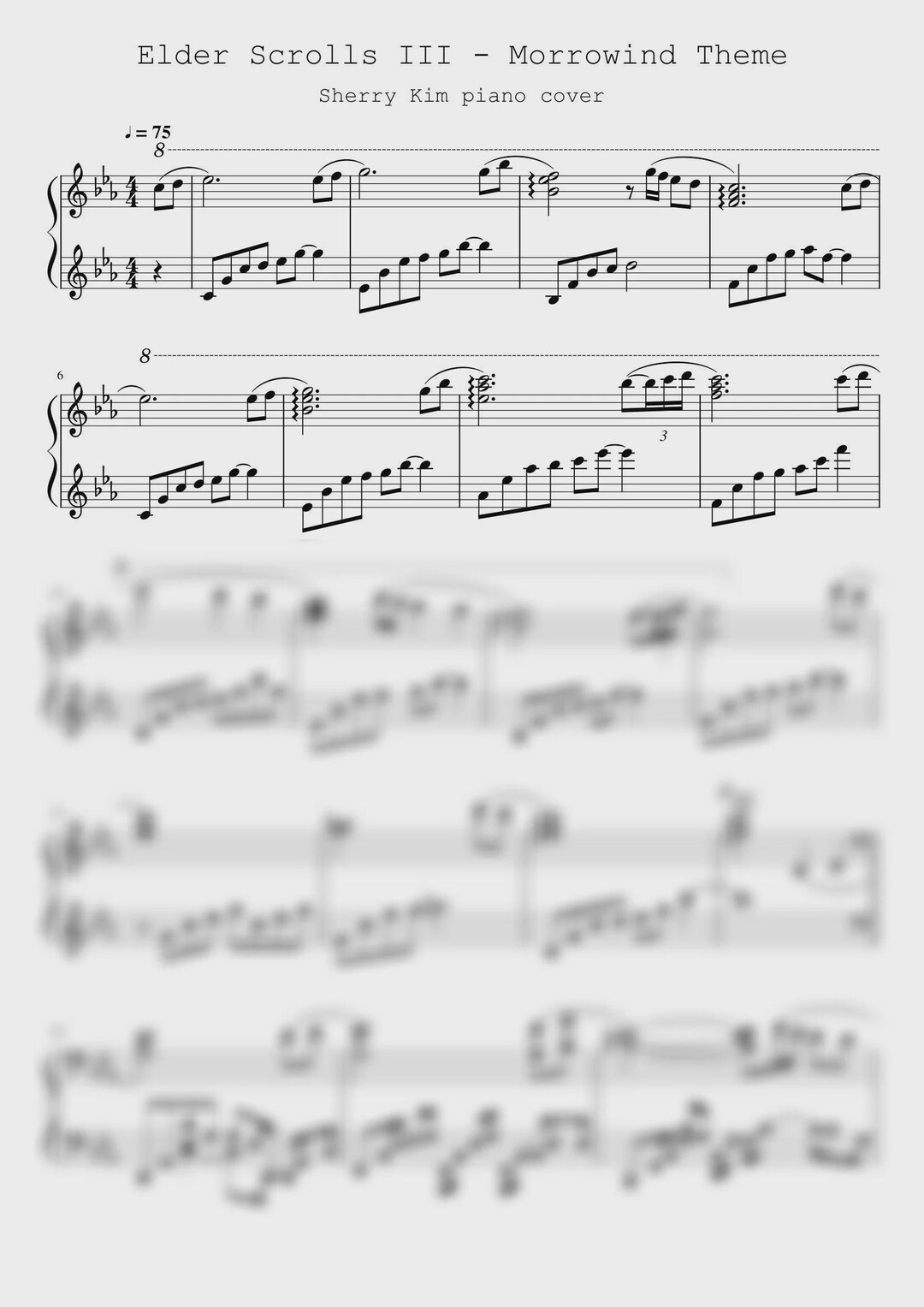 Morrowind Theme - Piano Sheet Music - Sherry Kim - Etsy UK