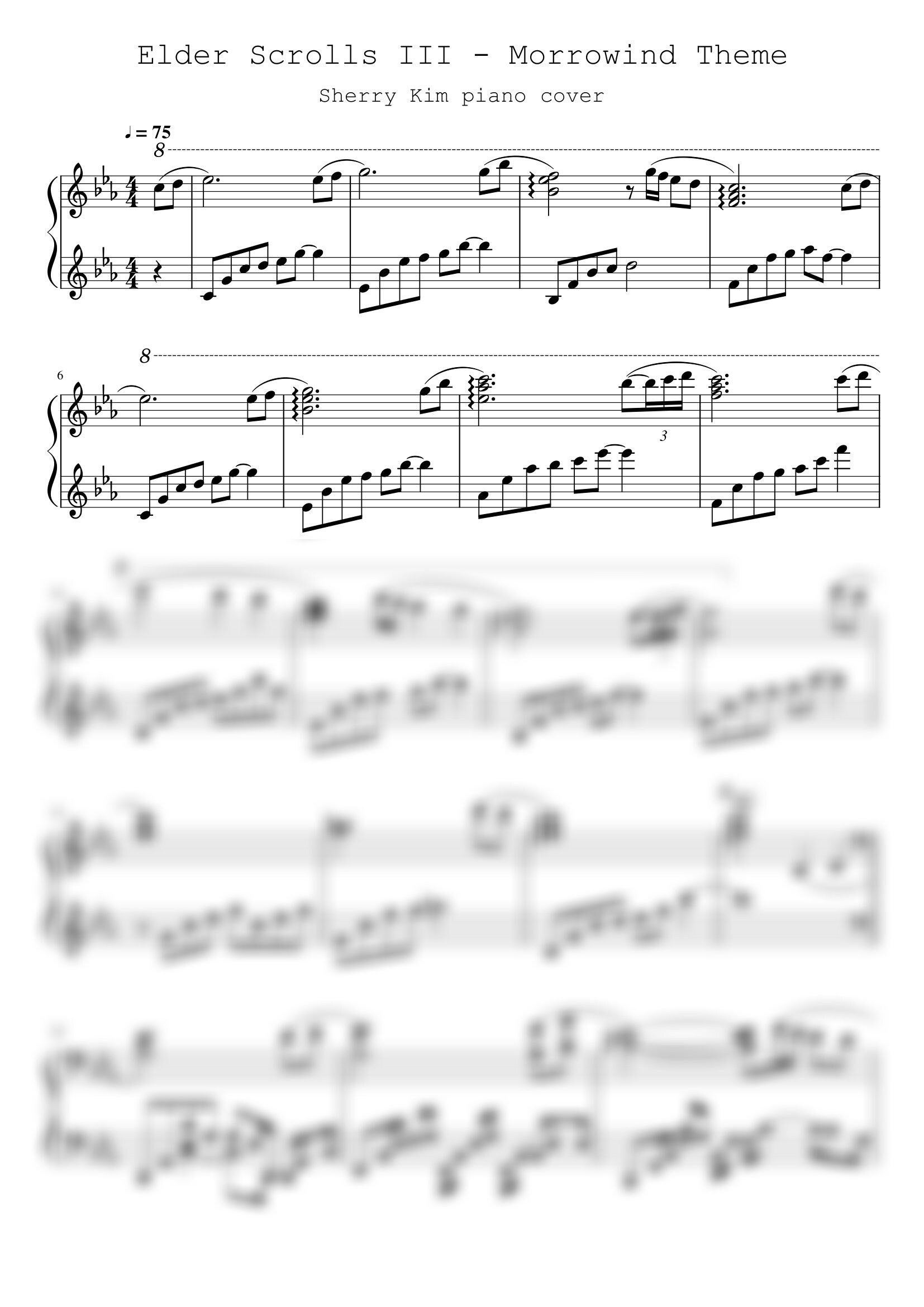 Elder Scrolls III - Morrowind Theme - Piano Sheet Music - Sherry Kim - Etsy