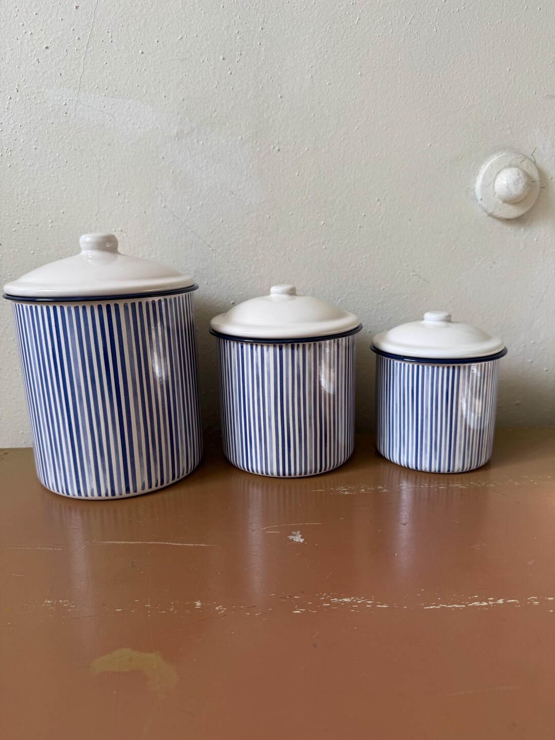 Ashland Metal Canister Set, Blue Stripes, Set of 3 - Etsy