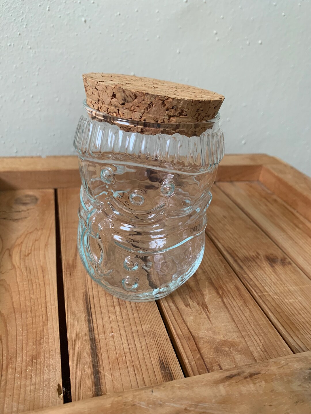 Snowman Glass Jar With Cork Lid, Vintage - Etsy