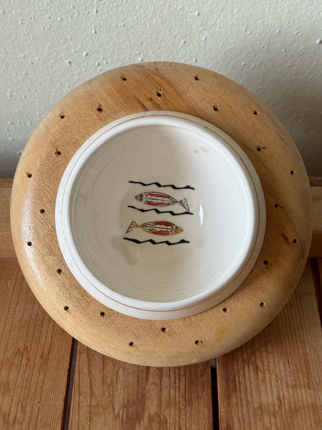 Rare, Unique, Woodpecker Woodware Handmade Bowl With Ceramic Insert ...