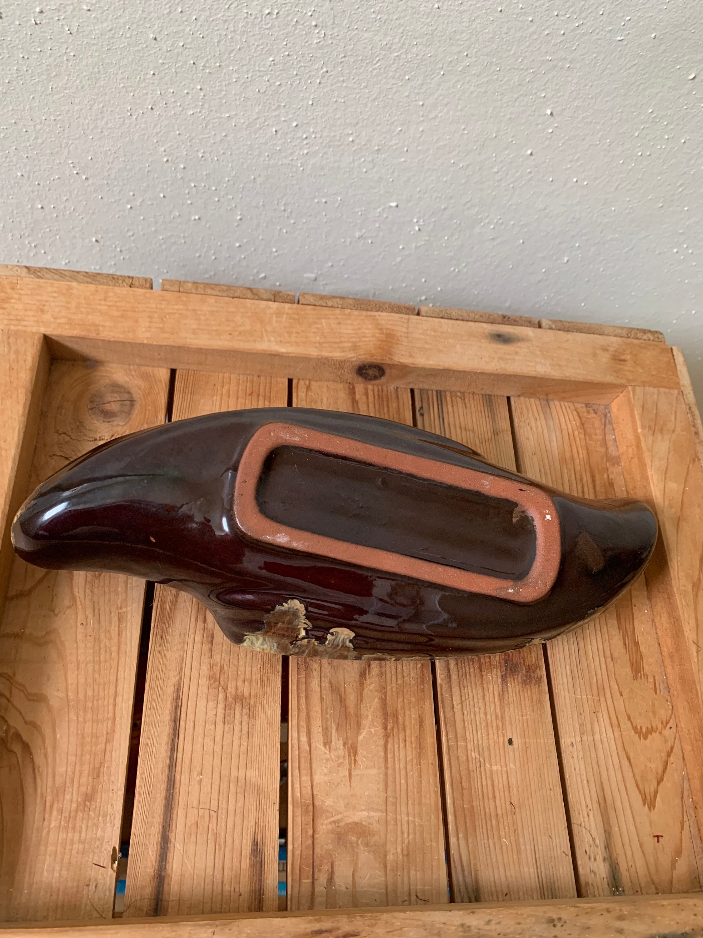 MCM Redware Brown and Cream Drip Glaze Curved Planter - Etsy