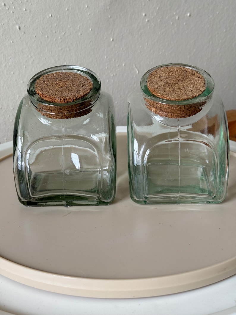 Green Glass Jars With Cork Lids / Stoppers, Slanted Front Opening ...