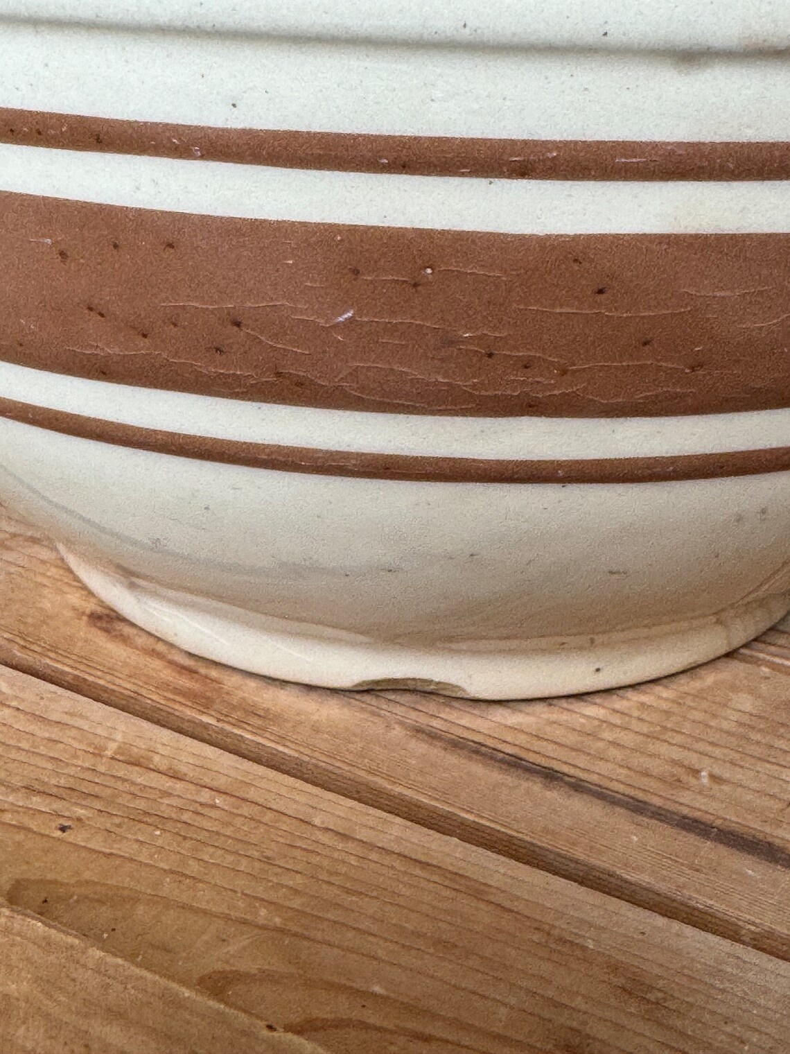 Vintage Large Stoneware Mixing Bowl, Cream With Brown Stripe, Oven Ware ...