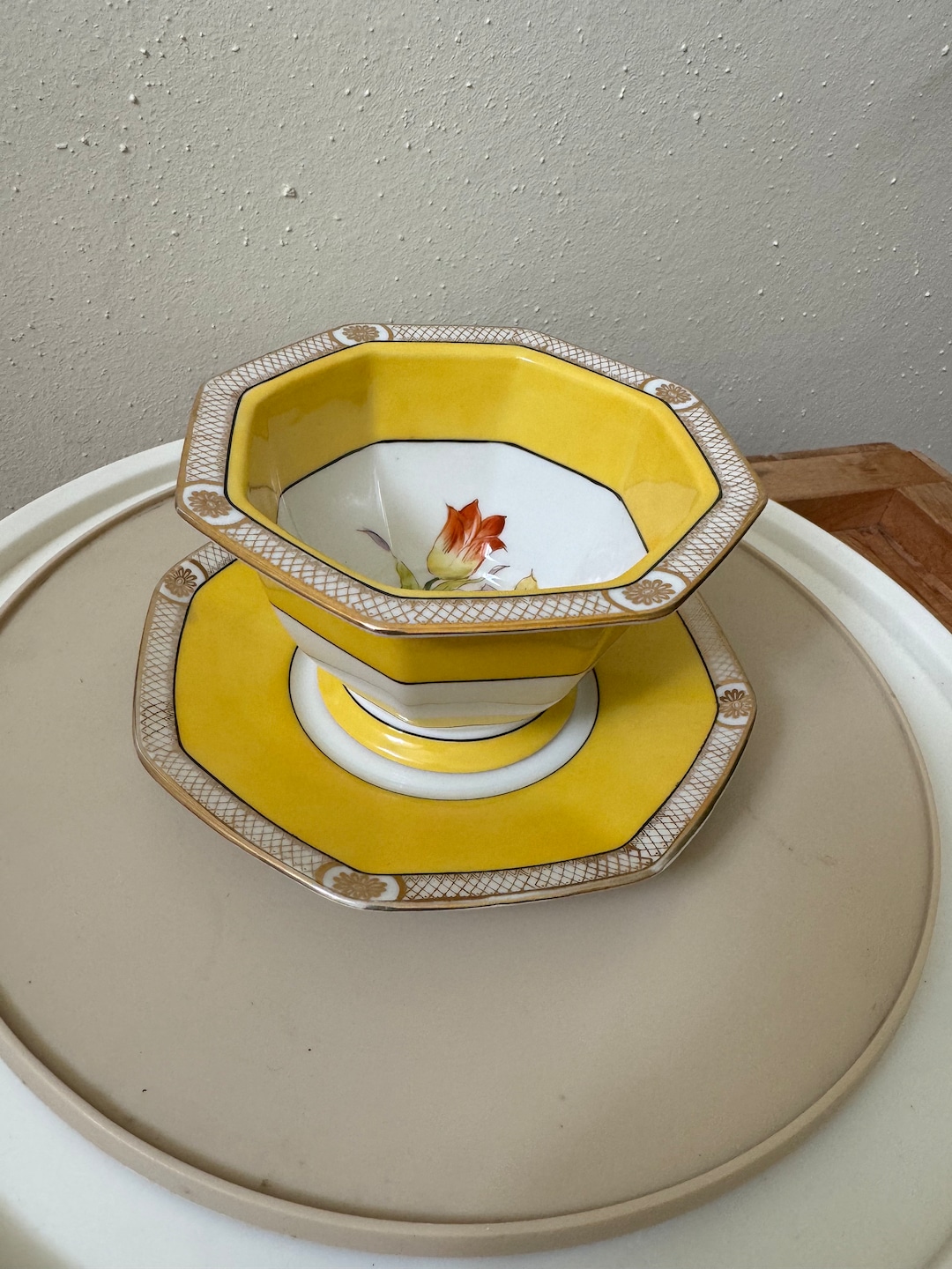 Noritake Morimura 1930’s Japan, Yellow and Gold Trimmed Floral Candy ...