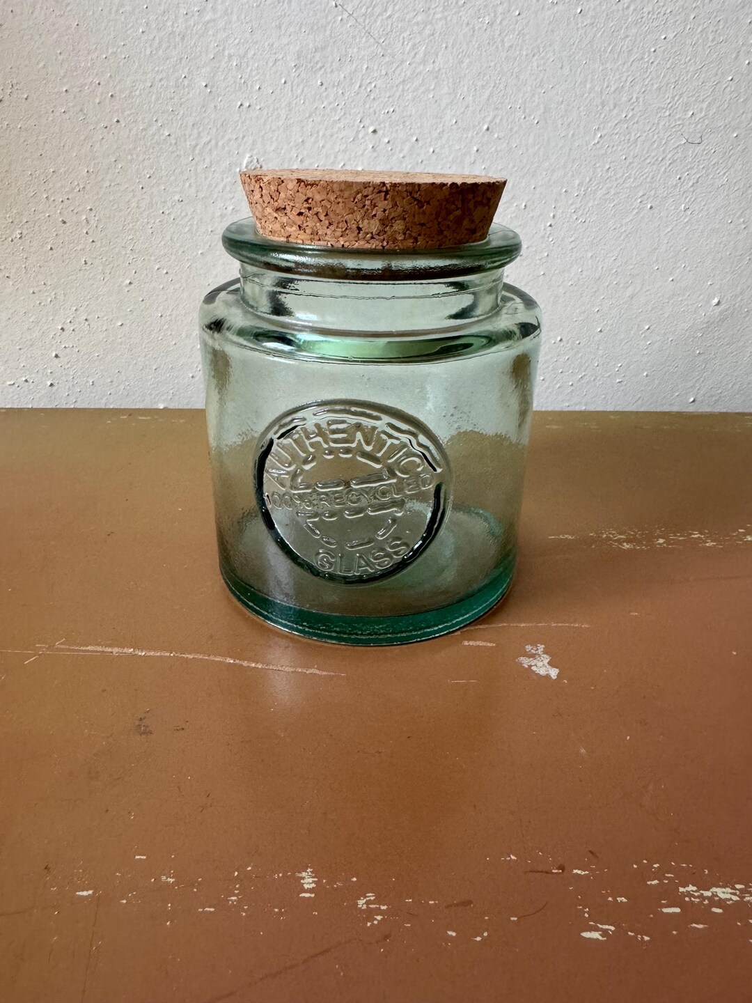 Green Glass Jar “authentic Recycled Glass” With Cork Stopper - Etsy