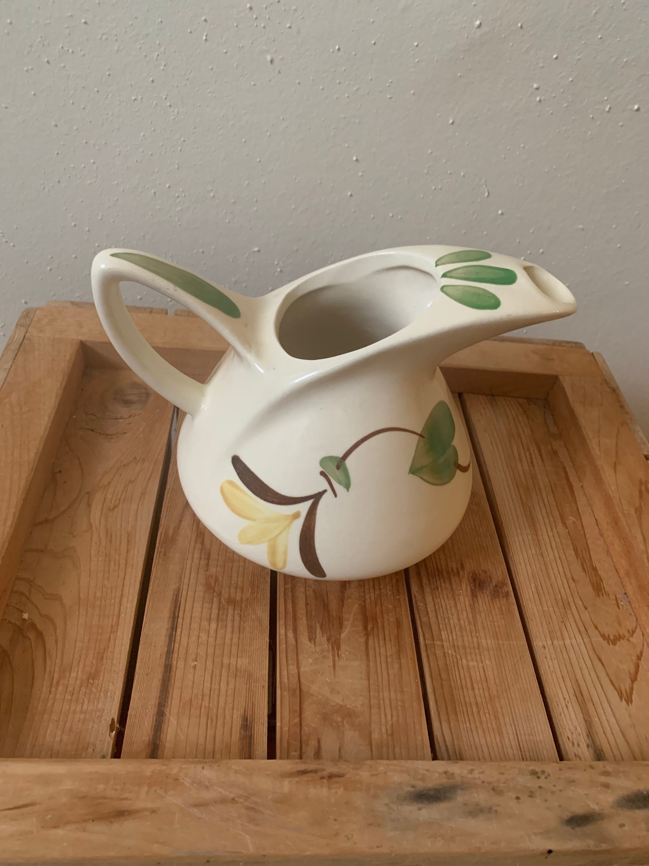 Purinton Pottery Pitcher / Jug, Yellow and Green Floral Design, Vintage ...