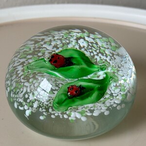 Glass Paperweight With Lady Bugs on Leaves, Bubbles. - Etsy