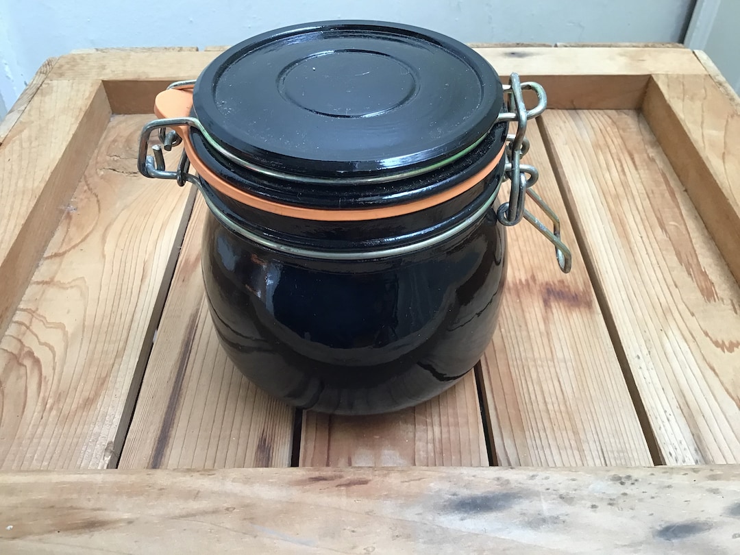 Black Glass Container; Jar With Metal Clasp Cover - Etsy