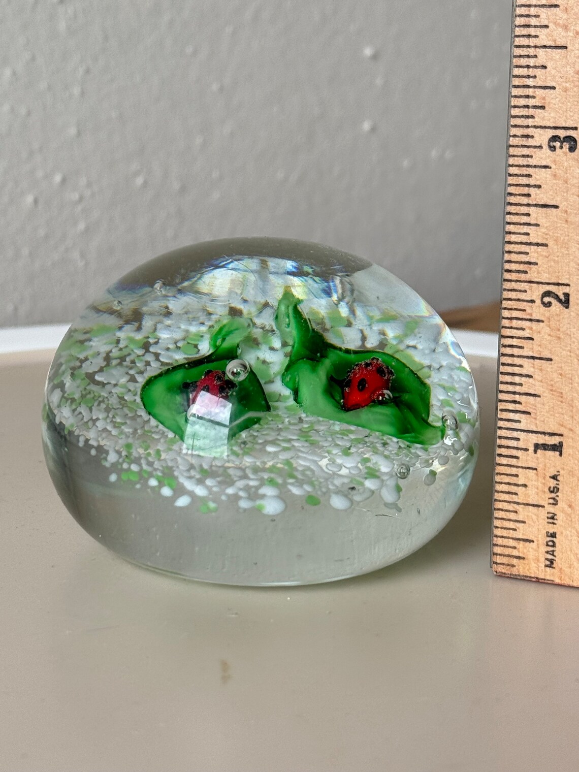 Glass Paperweight With Lady Bugs on Leaves, Bubbles. - Etsy
