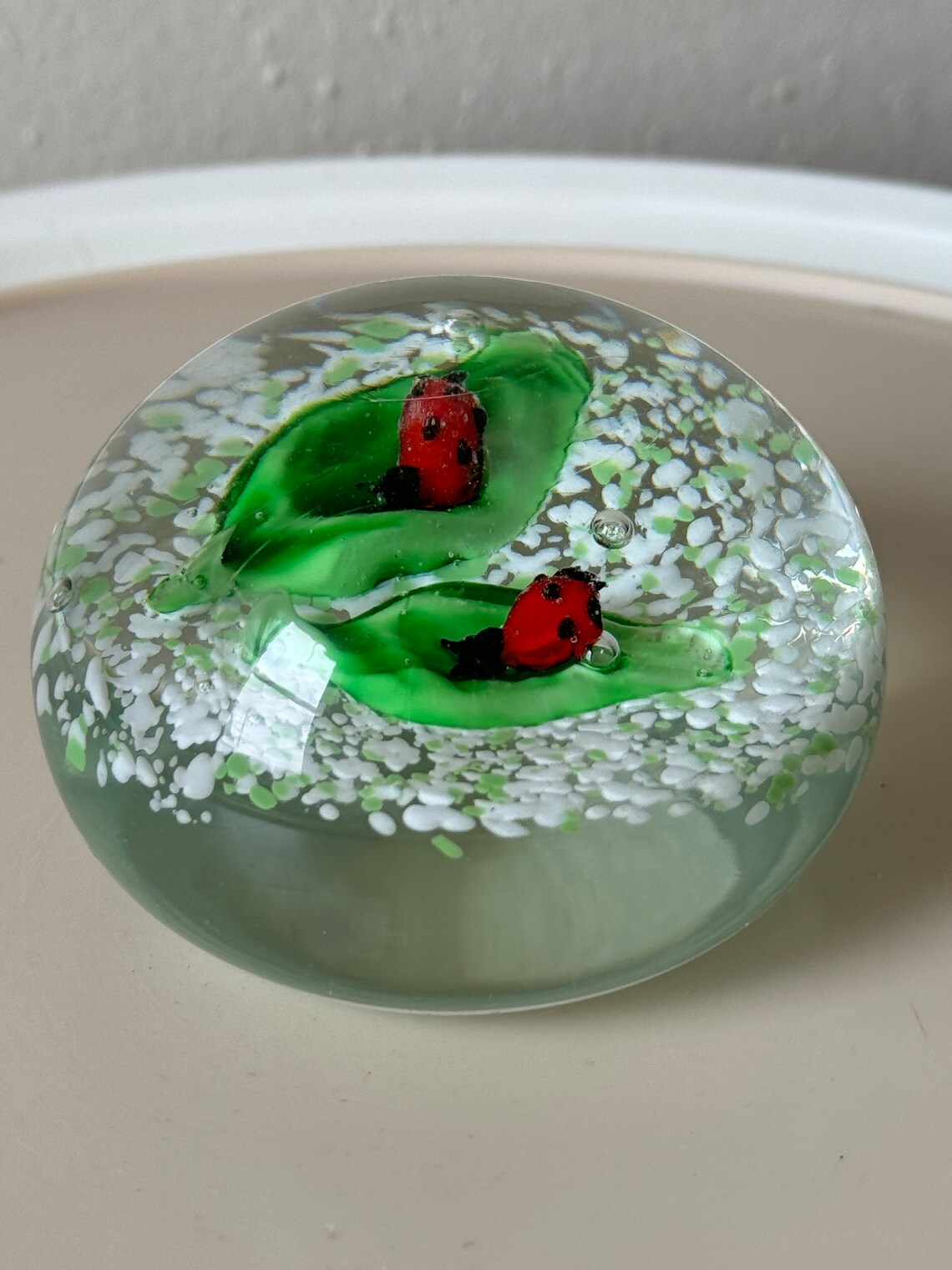 Glass Paperweight With Lady Bugs on Leaves, Bubbles. - Etsy