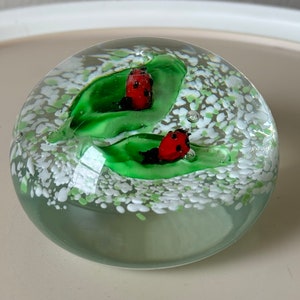 Glass Paperweight With Lady Bugs on Leaves, Bubbles. - Etsy