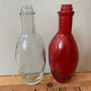 Ruby Red and Clear Glass Back to Back Bottles, 7.5” Set of Two. - Etsy