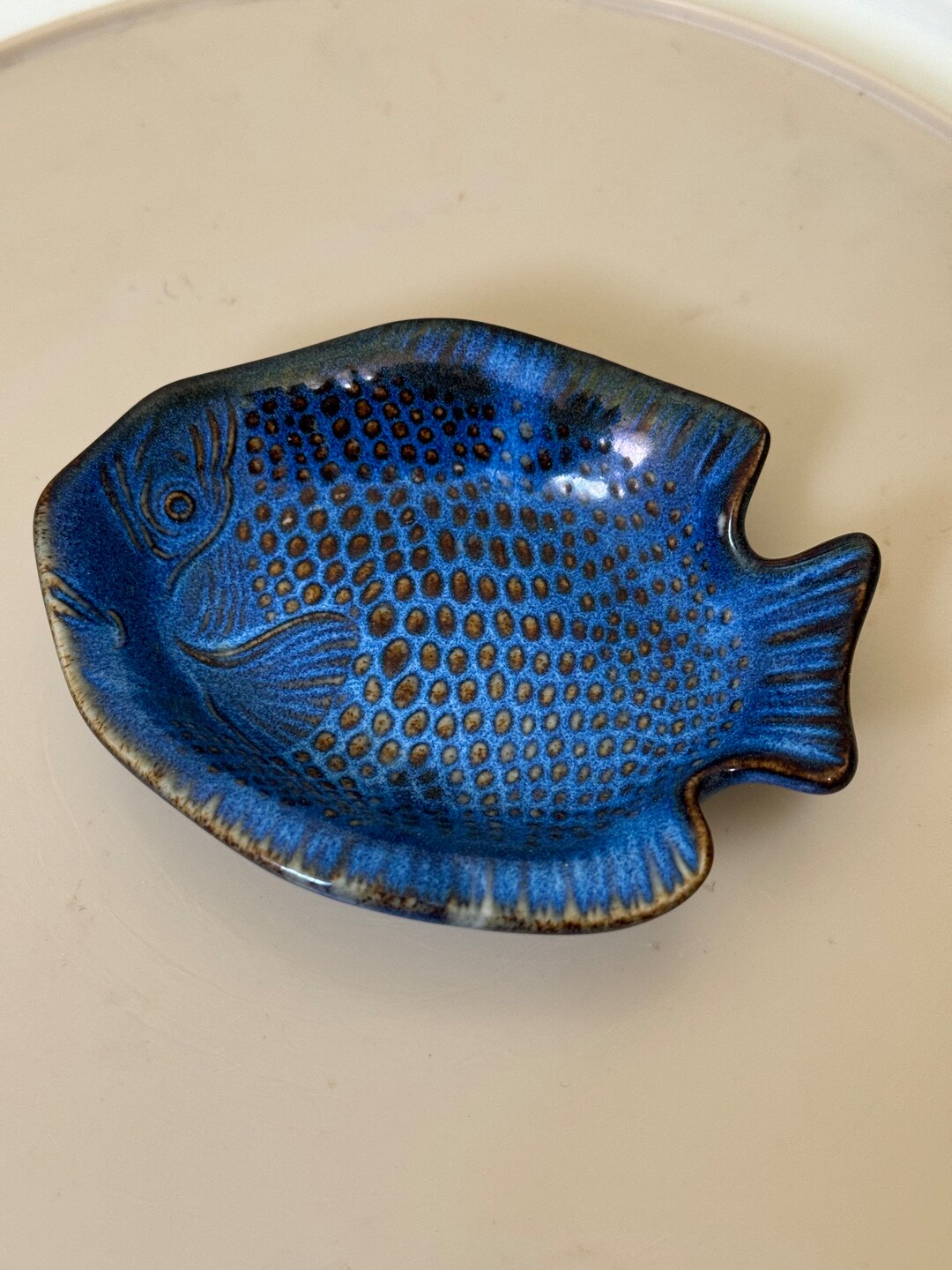 Blue Fish Pottery Dish - Etsy