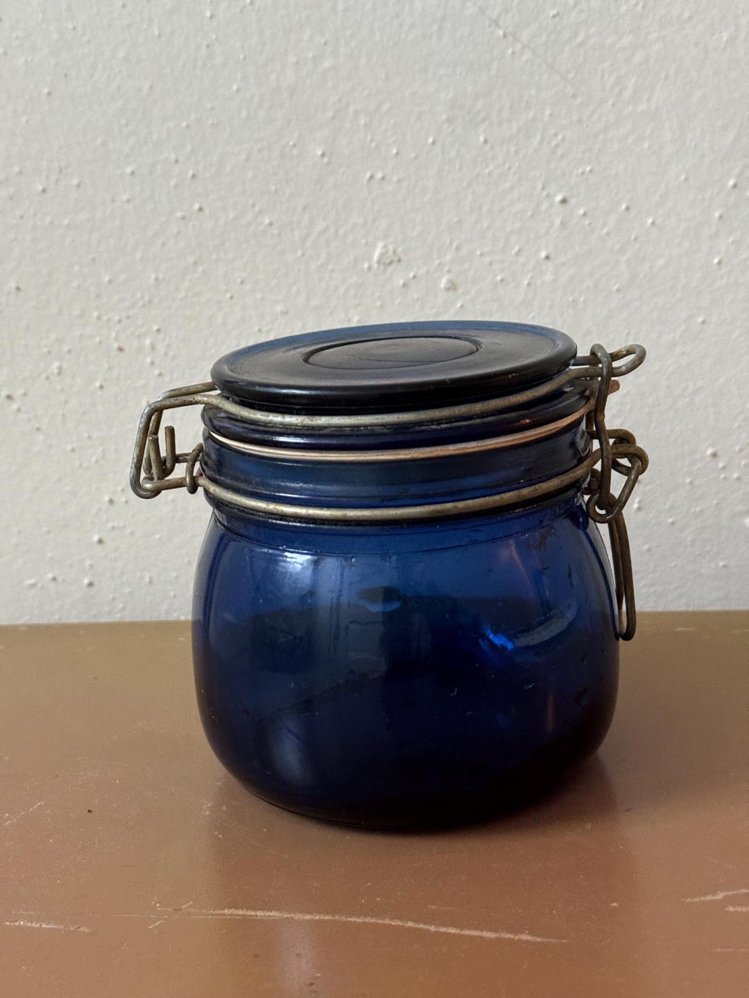 Cobalt Blue Glass Jar With Metal Clasp Lid, Vintage 16 Ounce. - Etsy