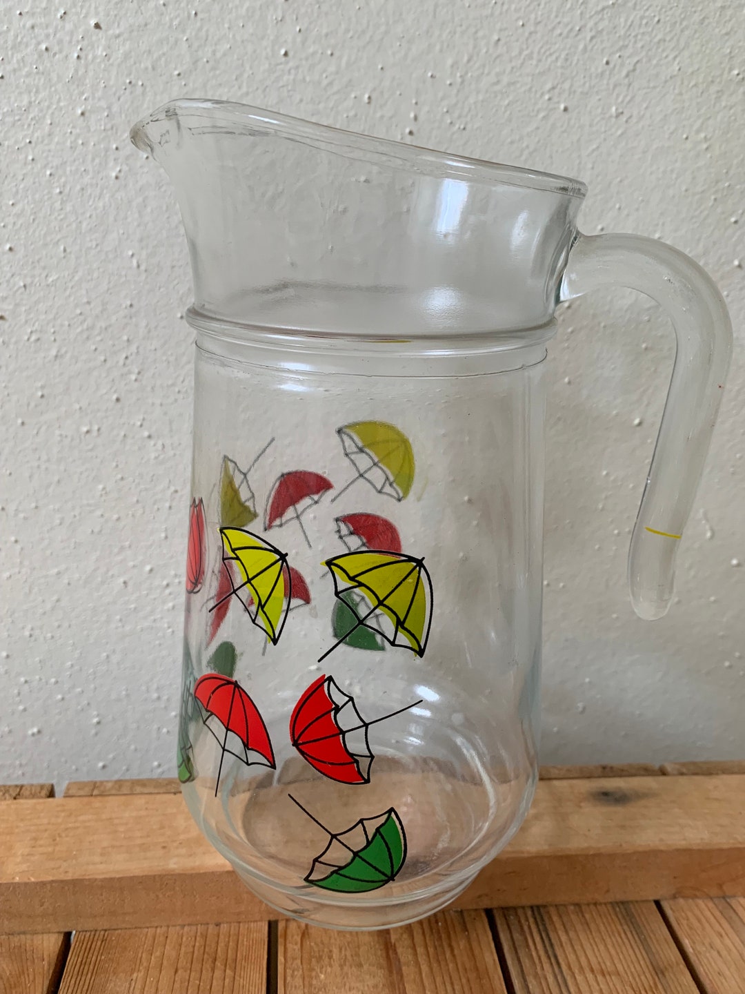 Unique Pitcher With Umbrellas in Red, Yellow, and Green, Vintage, Italy ...