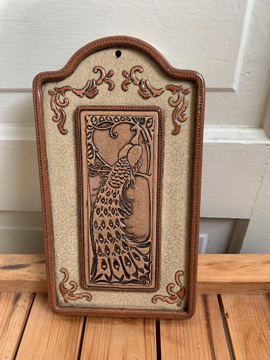 Vintage Wall Plaque, Glazed Pottery, Peacock - Etsy