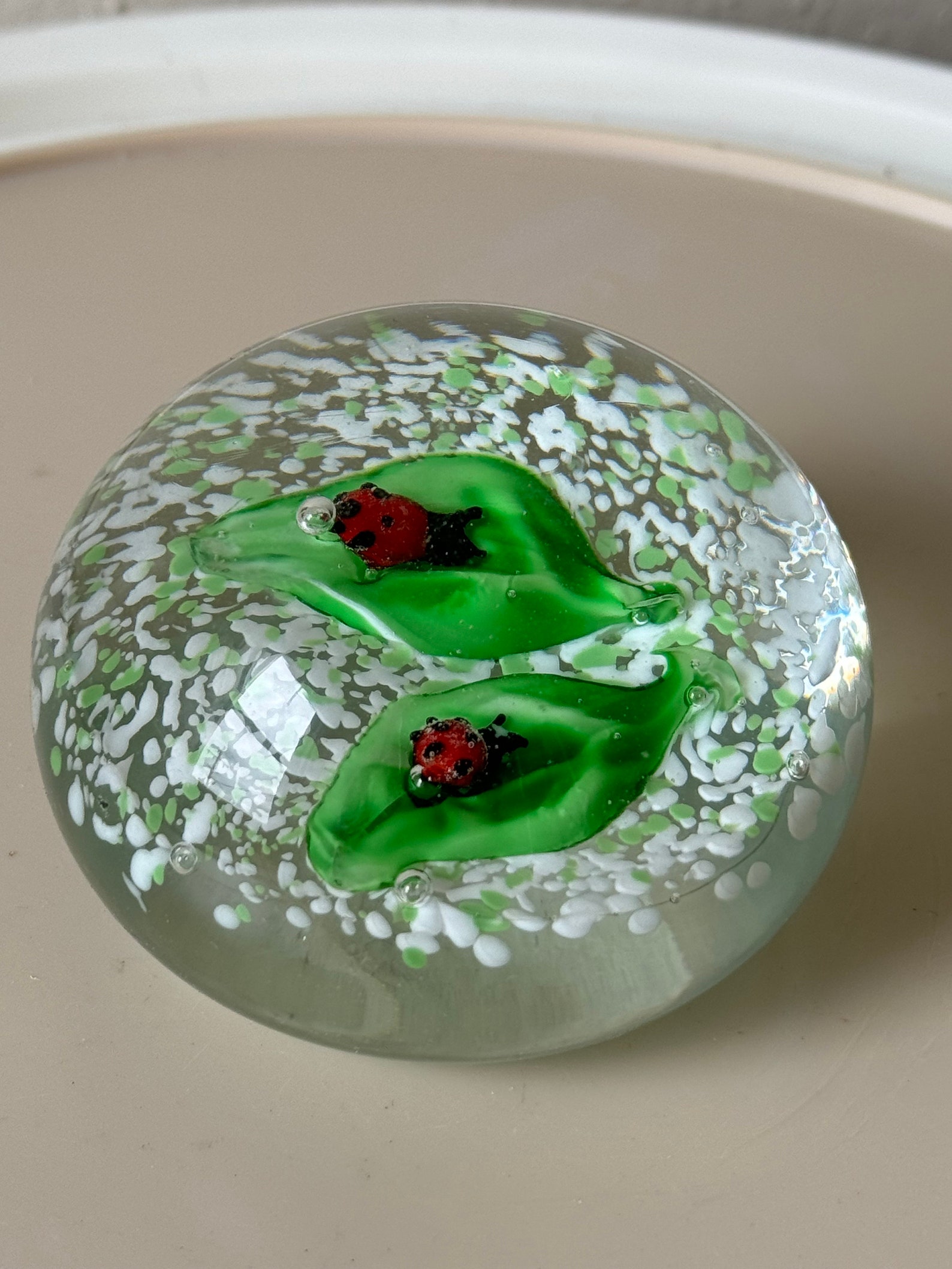 Glass Paperweight With Lady Bugs on Leaves, Bubbles. - Etsy