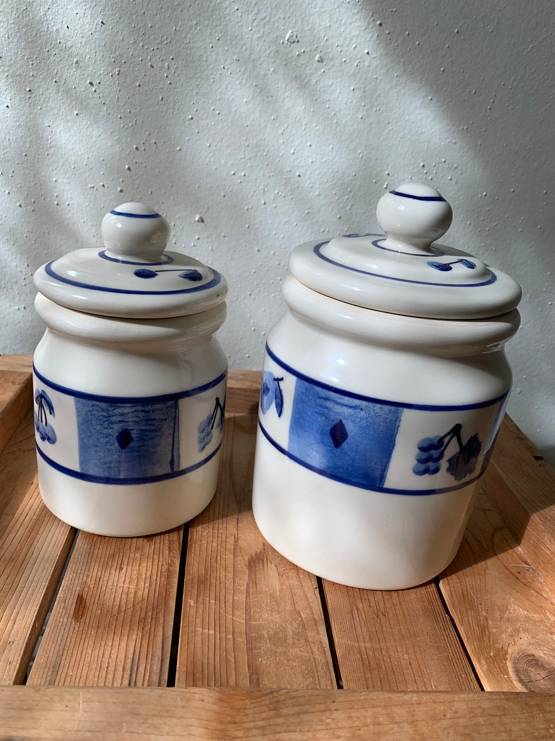 Hartstone Pottery Stoneware Canister, Blue Orchard Fruit, Set of Two - Etsy