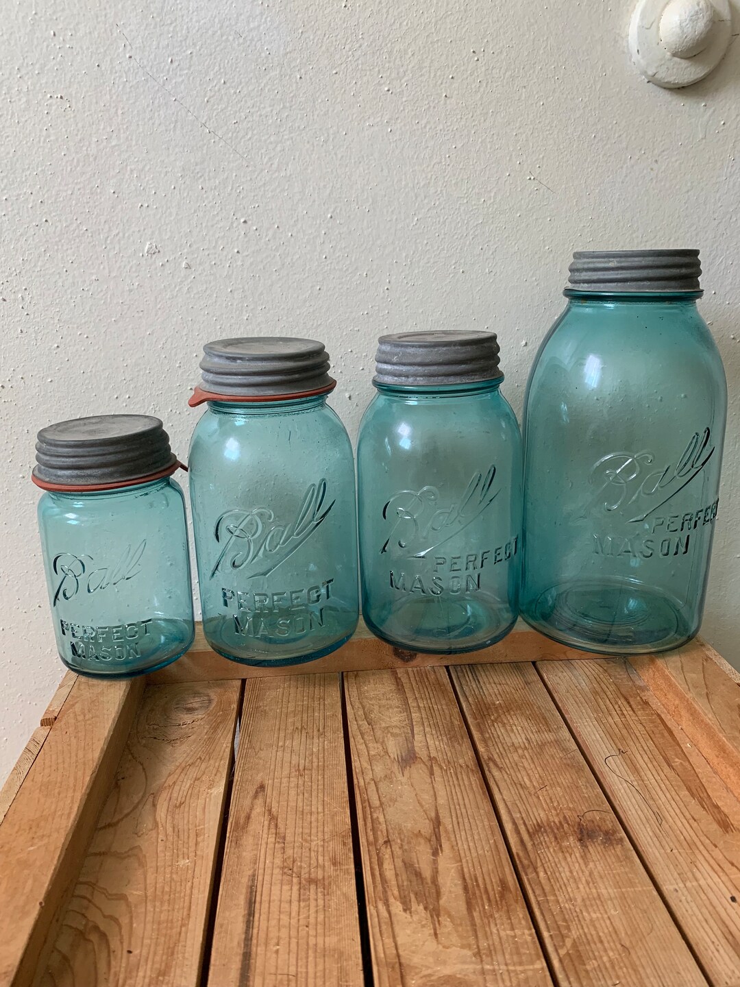 Blue Ball Perfect Mason Jars With Zinc Lids, Vintage - Etsy
