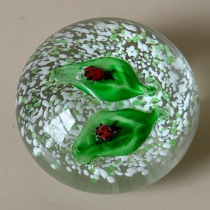 Glass Paperweight With Lady Bugs on Leaves, Bubbles. - Etsy