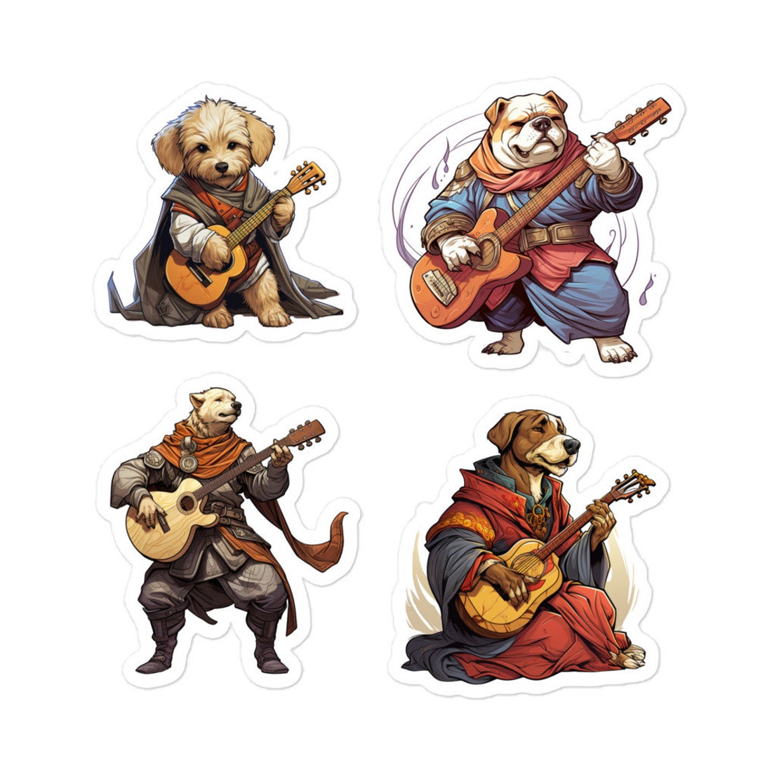 Dnd Doggy Bard Sticker 4-pack Cute Stickers D&D Stickers Dog Stickers ...