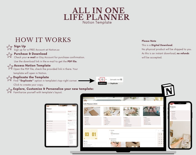 All in One Notion Template Notion Dashboard Notion Personal Life Planner Notion Organize ...