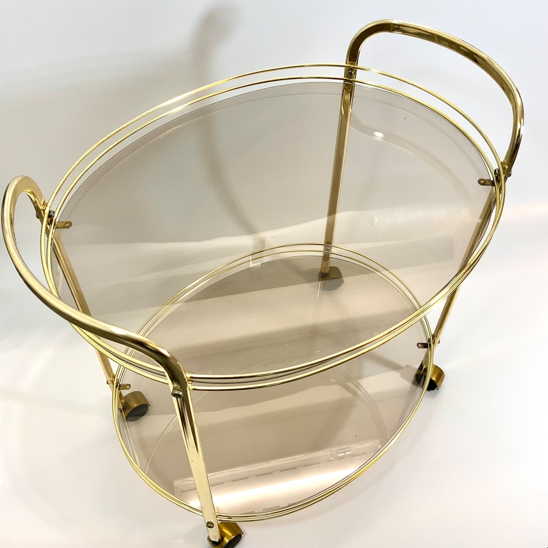 Hollywood Regency Trolley | Oval Bar Cart Retro | Smoked Glass ...