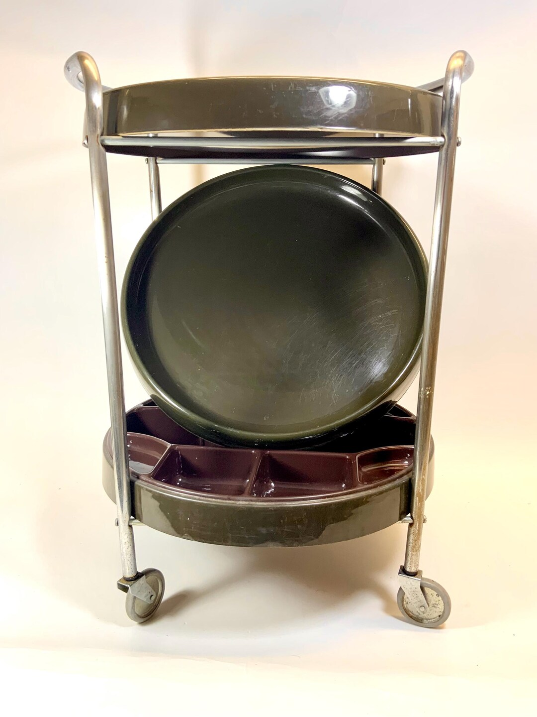 Vintage Brown Bar Trolley Plastic With Metal Frame Trolley With Storage ...