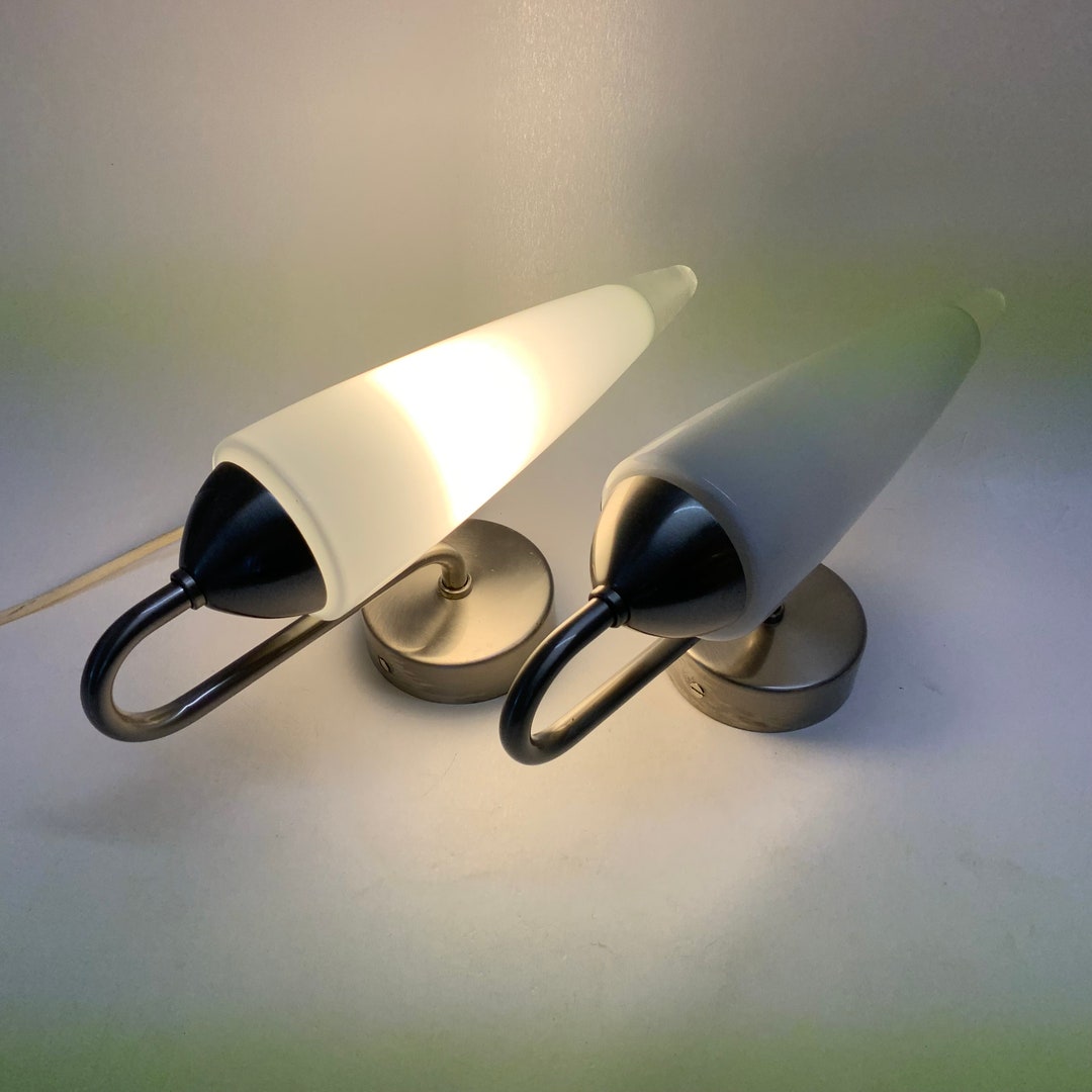 Set of 2 Massive Cone Wall Lamps | Stainless Steel Holder | EU Power ...