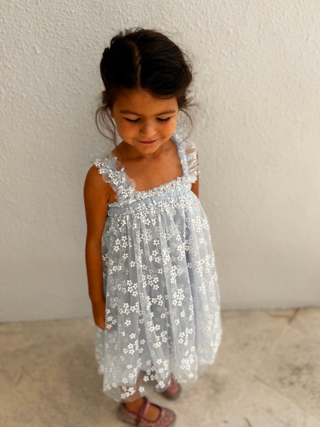 3M- 6Y Blue Daisy Dress, Small Flower Dress, Blue Dress, Birthday Dress ...