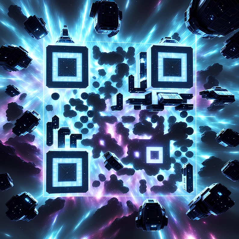 Personalised Spaceship QR Code Art print Link to Wifi - Etsy