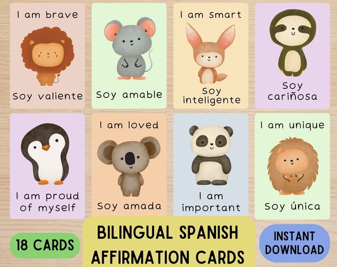 Bilingual Spanish Affirmation Cards for Kids, Affirmational Printable ...