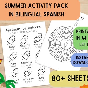 80 Printable Summer Activity Sheets in Bilingual Spanish, Holidays ...